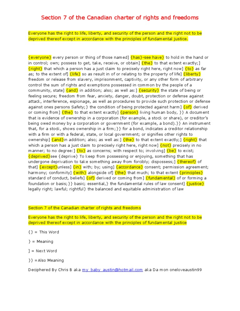 Section 7 of the Canadian charter of rights and freedoms