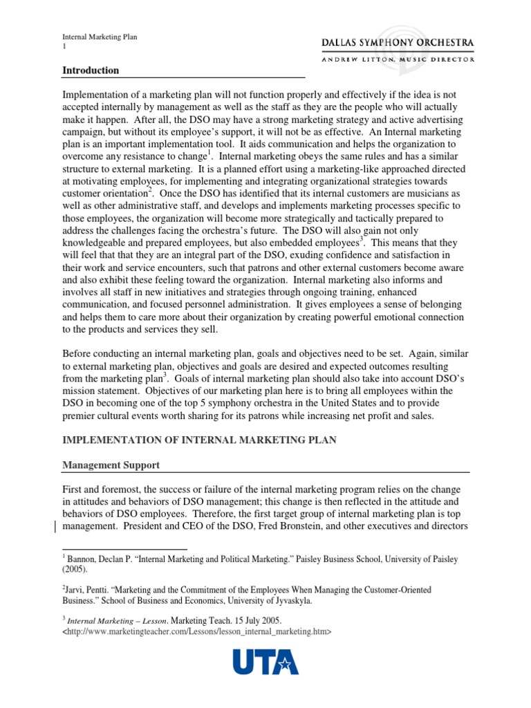 Appendix A3 Internal Marketing Plan | Marketing | Strategic Management
