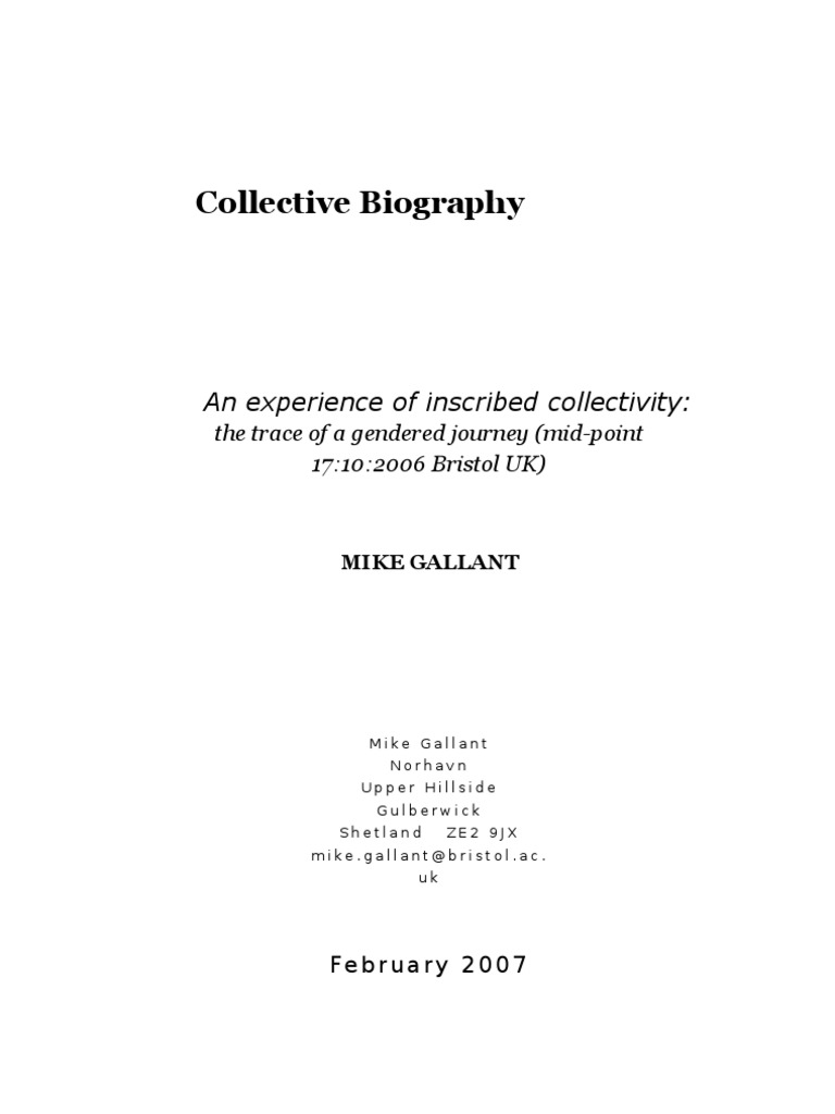 Collective Biography Final Assignment 090207 | PDF | Gender | Gender ...