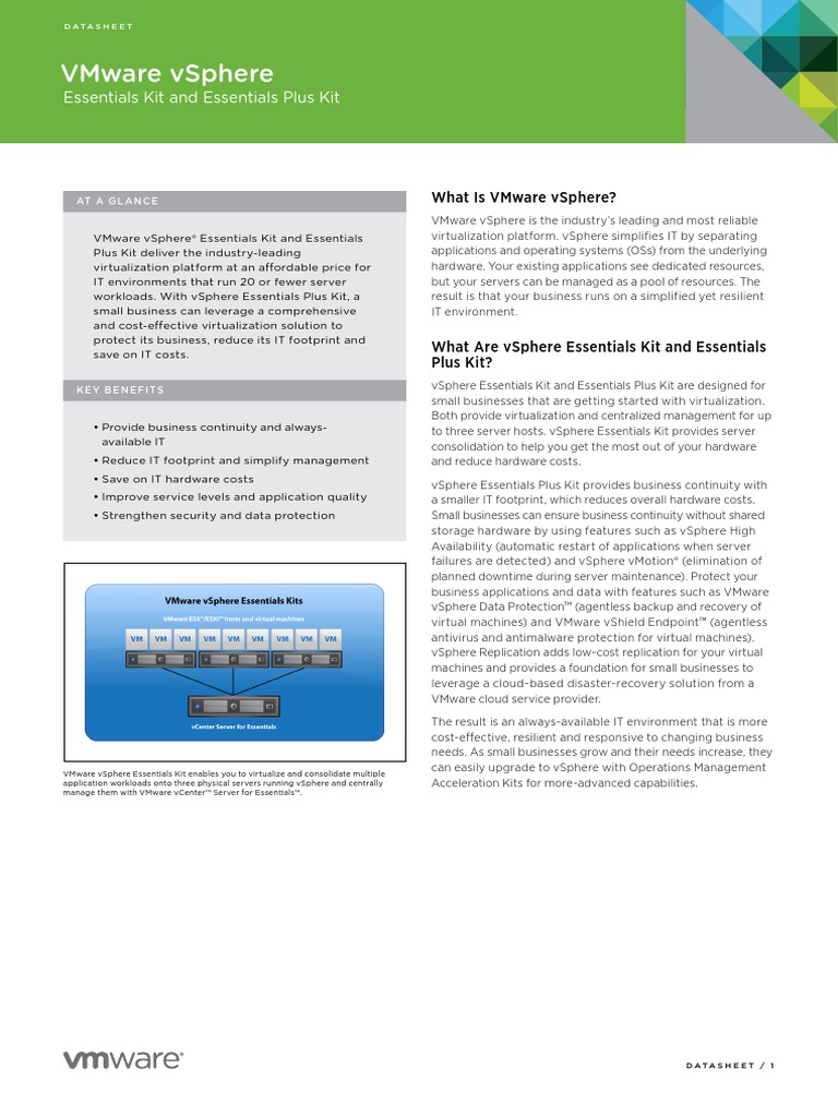 VMware Vsphere Essentials Editions Datasheet PDF | PDF | V Mware | Virtual Machine