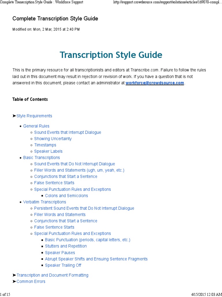 Transcription Style Guide | PDF | Comma | Semiotics