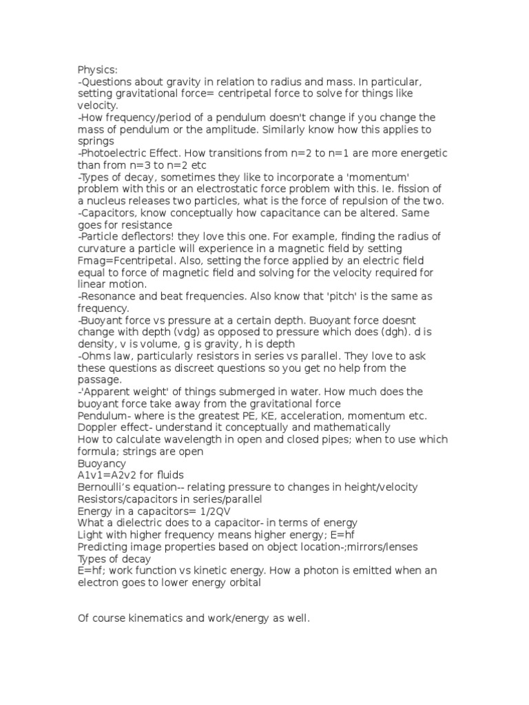 High Yield Topics MCAT | Download Free PDF | Force | Chemistry