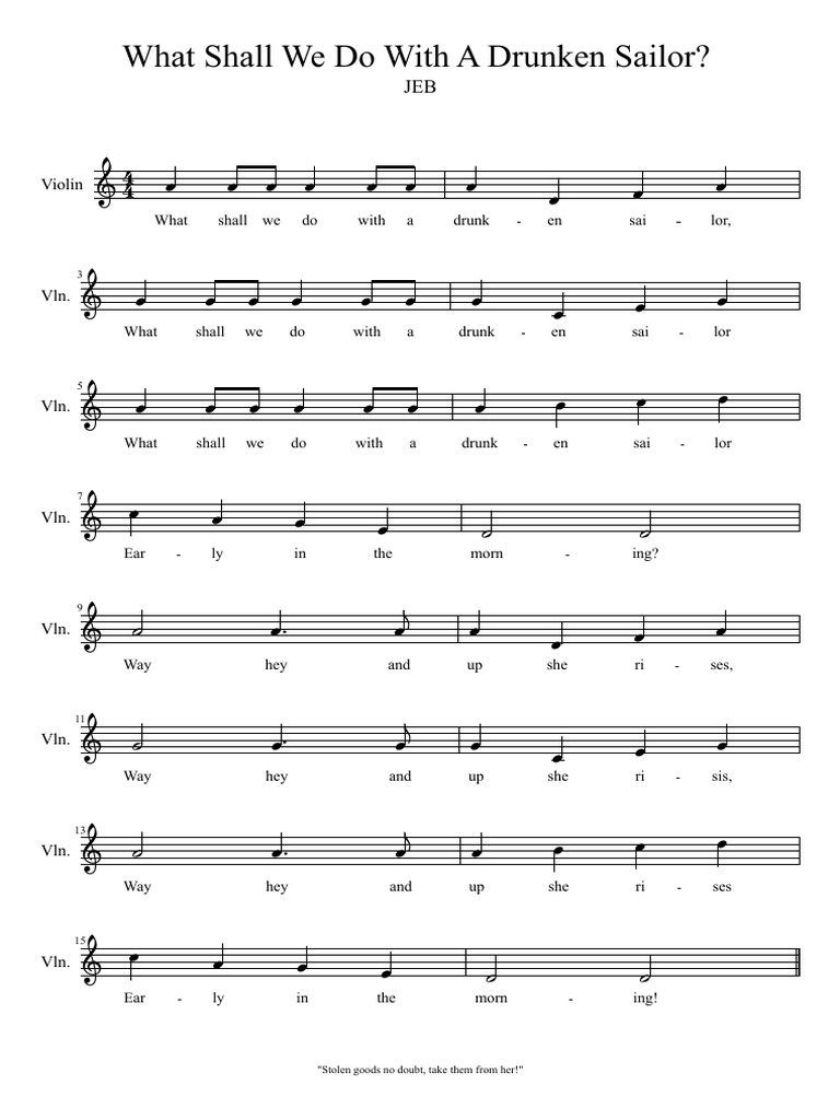 Drunken Sailor Violin Sheet Music | PDF