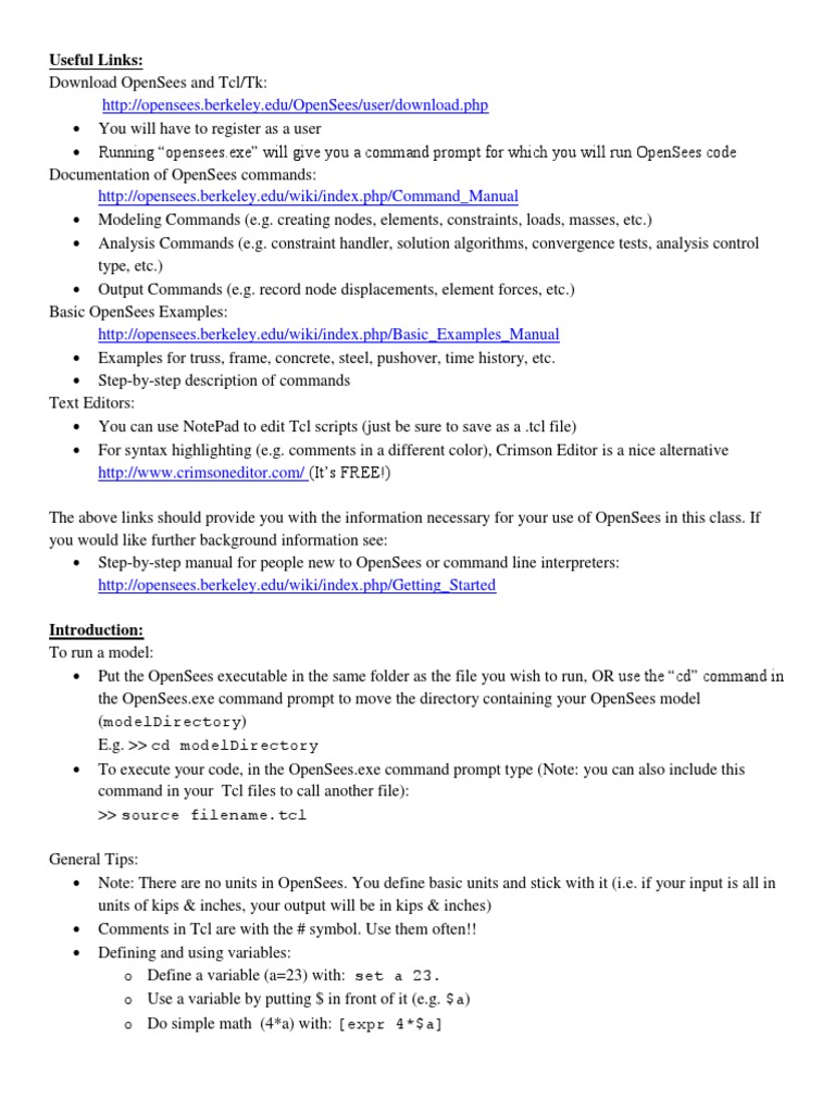 Opensees Introduction Pdf Command Line Interface Computer File