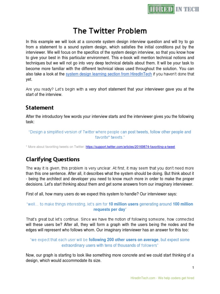 Hiredintech System Design The Twitter Problem Beta | Download Free PDF | Scalability | Load ...