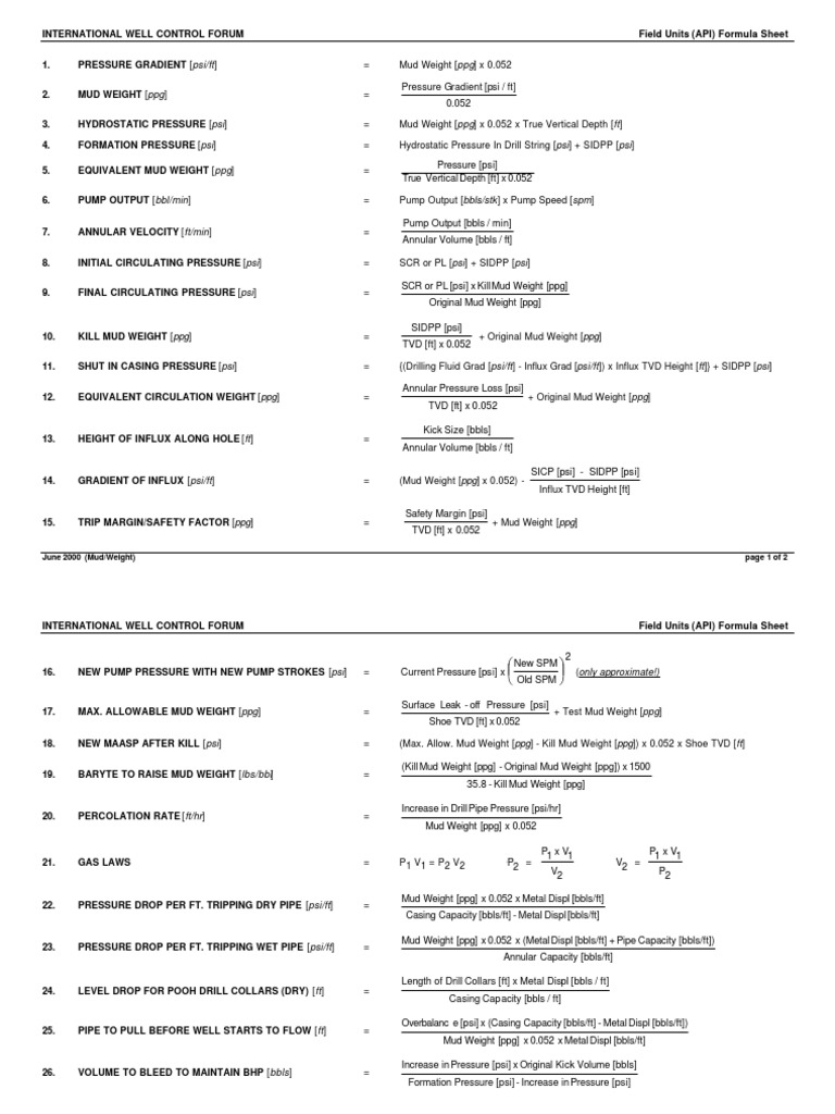 IWCF Formula Sheet | PDF | Energy Technology | Applied And ...
