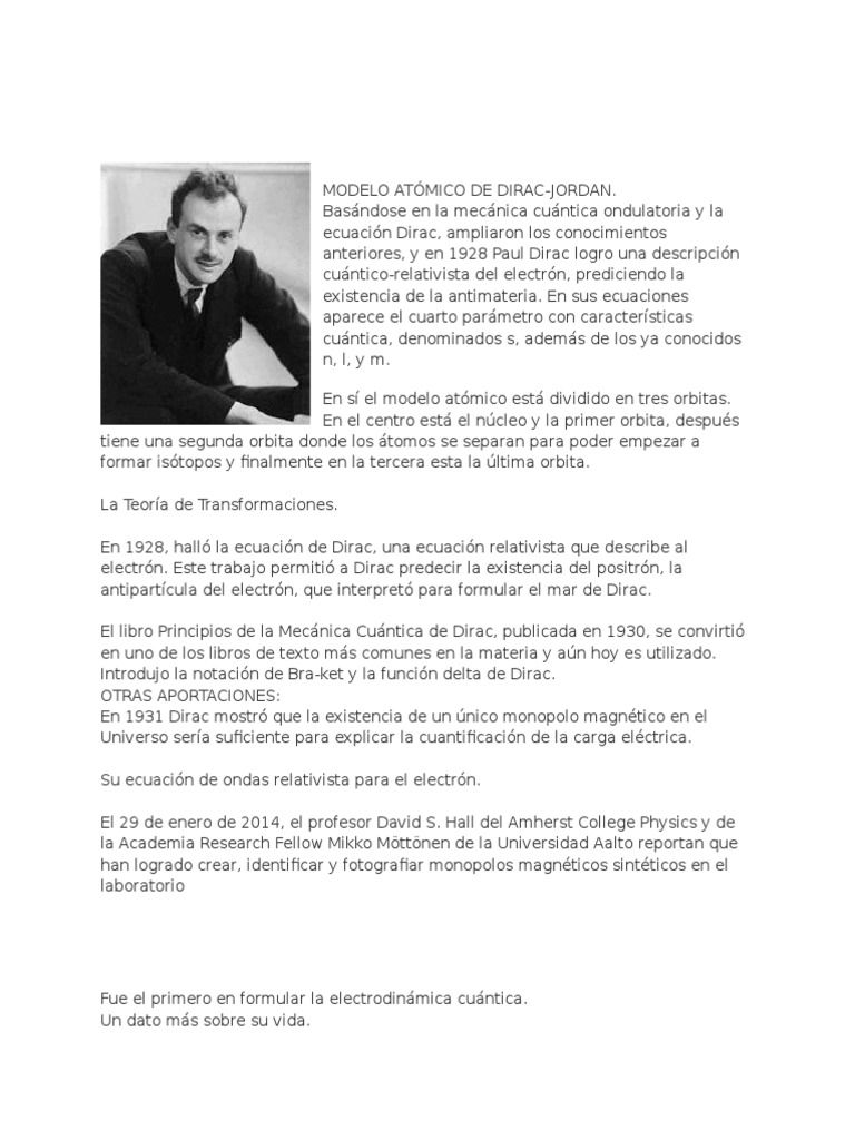 Modelo Atómico de Dirac-Jordan | PDF | Física | Partículas fisicas