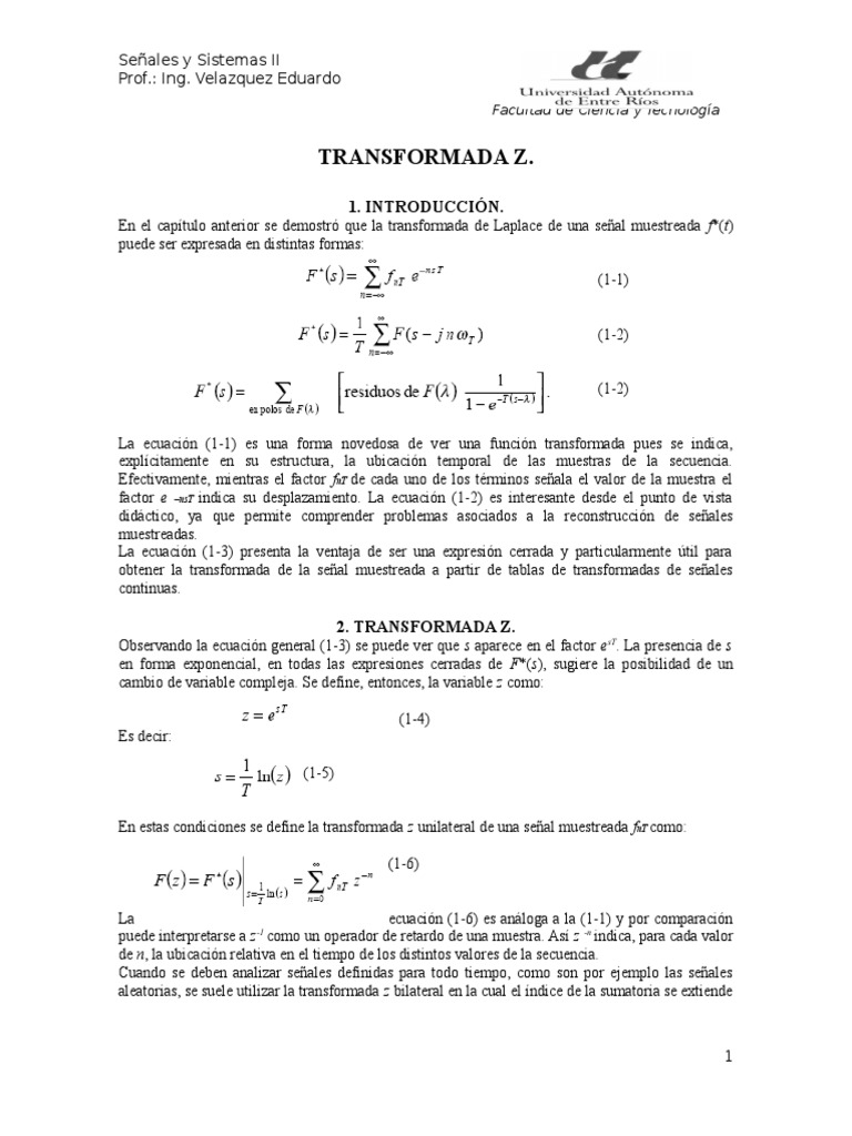 Transformada Z | PDF | Integral | Ecuaciones