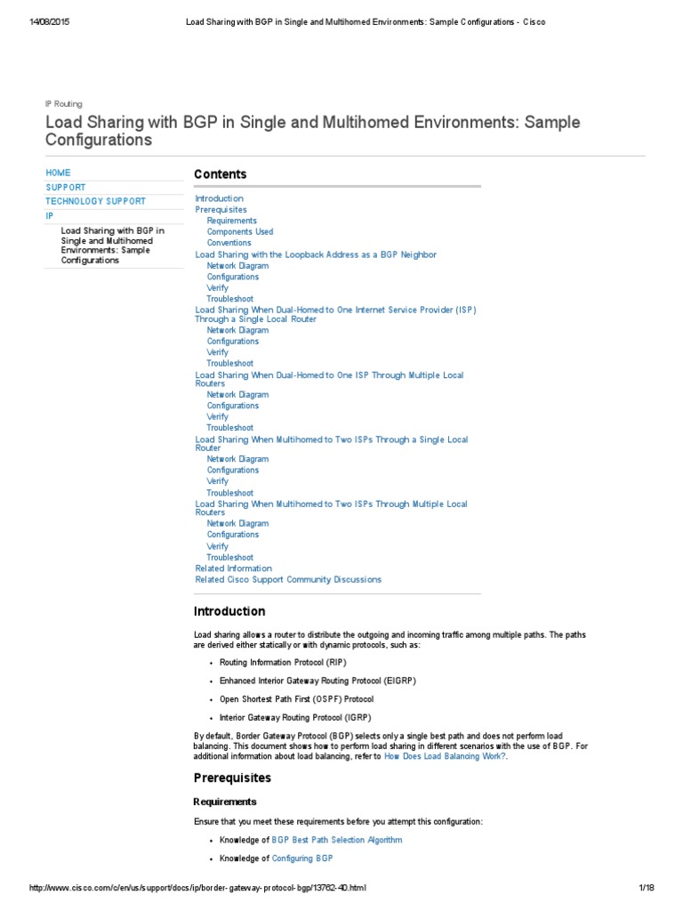 Load Sharing With BGP in Single and Multihomed Environments - Sample ...