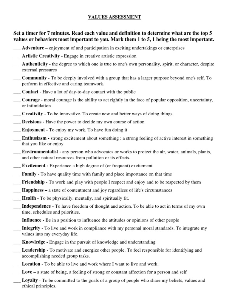 Values Assessment | PDF | Happiness | Morality