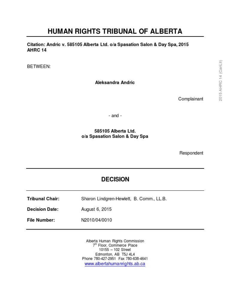 Human Rights Tribunal Decision | PDF | Testimony | Witness