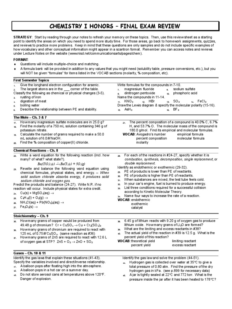 Finalexam Rev | PDF | Solubility | Solution