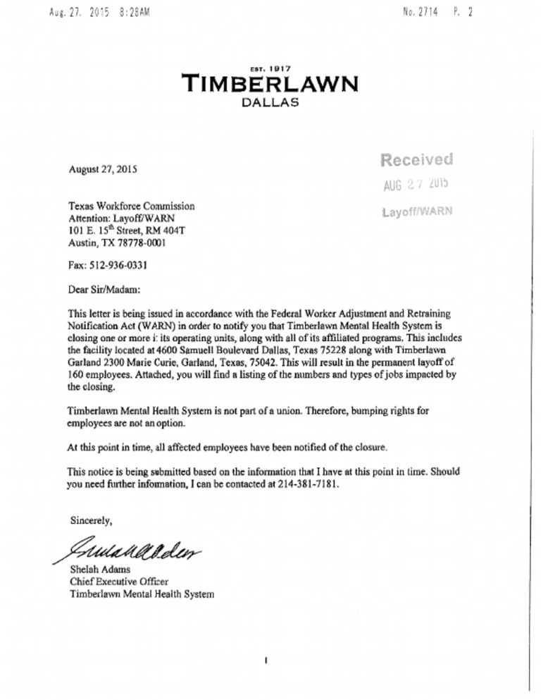 Timberlawn Mental Health System Tells State It Has Notified Employees ...