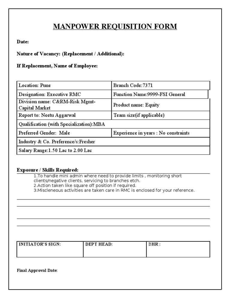 Manpower Requisition Form | PDF | Economies | Business