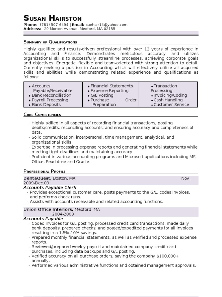 Susan Hairston Resume | PDF | Accounts Payable | Cheque