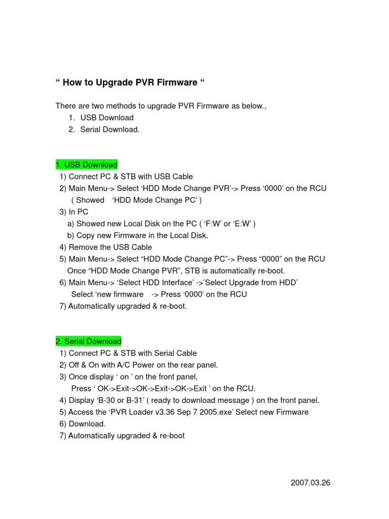 PVR Firmware Upgrade Instructions | PDF