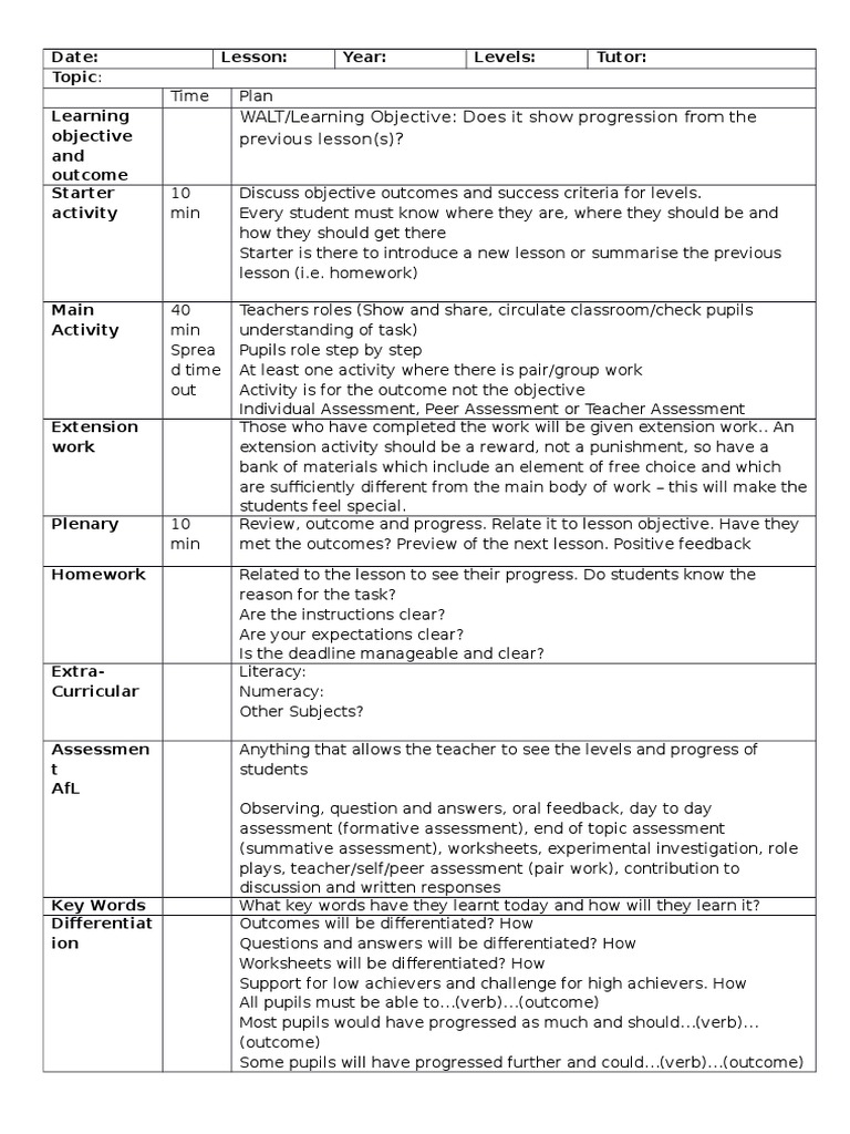 WALT Learning Objectives and Assessment | PDF | Educational Assessment ...