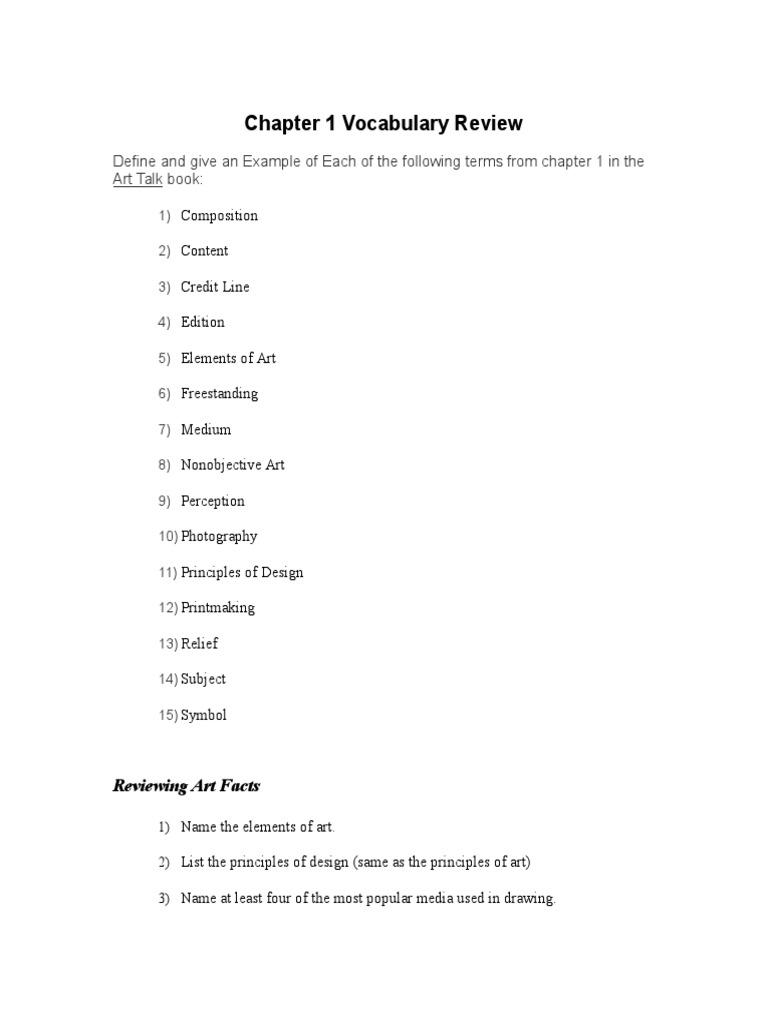 Chapter 1 Vocabulary Review Answers | PDF | Art