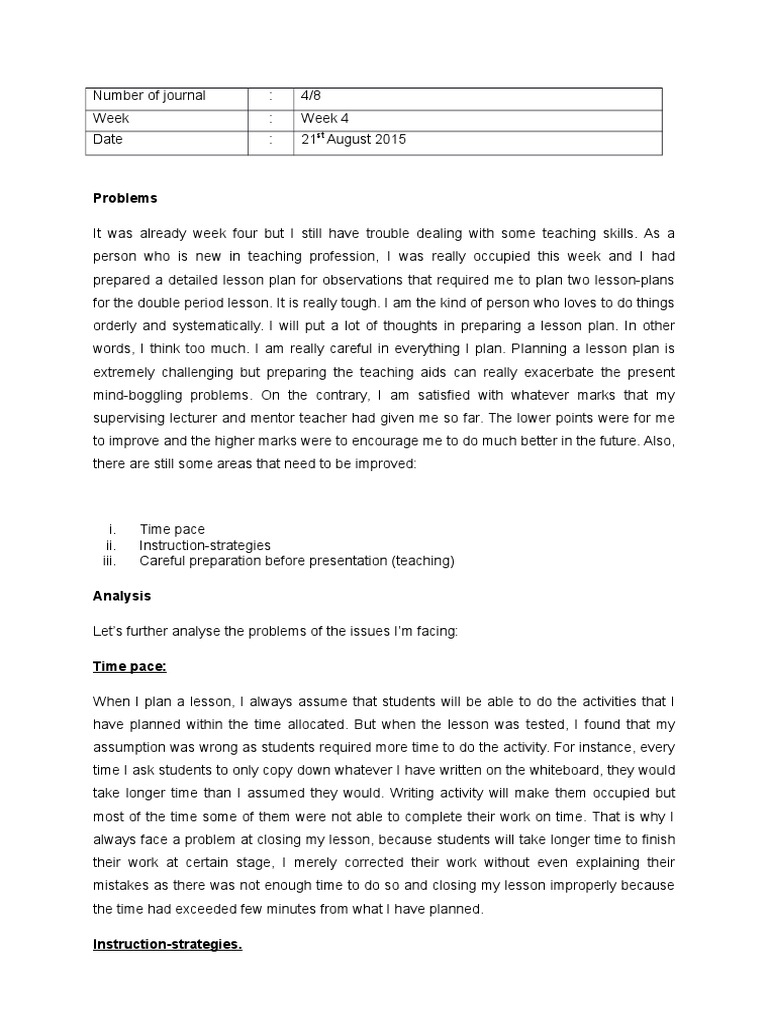 Journal Practicum 2 Week 4 | PDF | Lesson Plan | Teachers