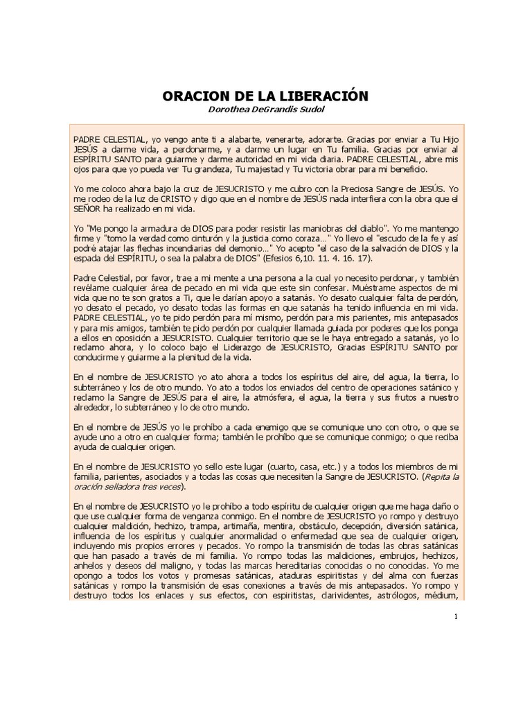 Oración de Liberación - Dorothea DeGrandis Sudol | PDF | Oración ...