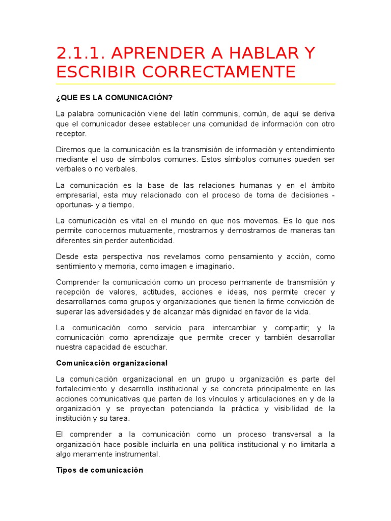 2.1.1 Aprender a Hablar y Escribir Correctamente (1) | Palabra ...