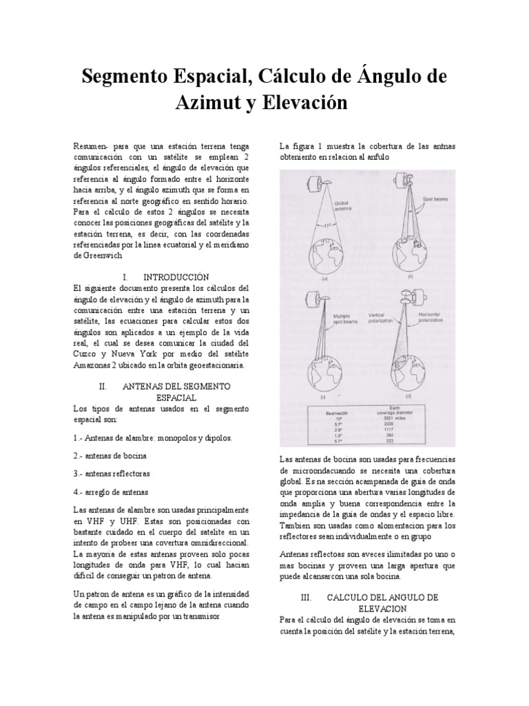 Segmento Espacial, Cálculo de Ángulo de Azimut y Elevación | PDF ...