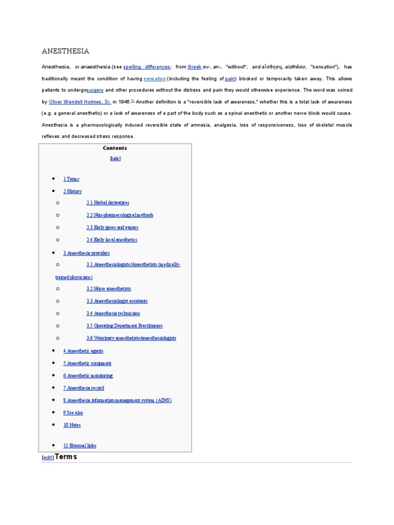 Anesthesia, or Anaesthesia (See Spelling Differences From | PDF ...