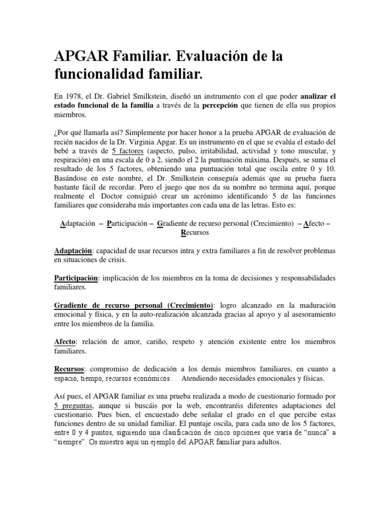 APGAR Familiar. Evaluación de La Funcionalidad Familiar. | PDF | Toma de decisiones | Sicología