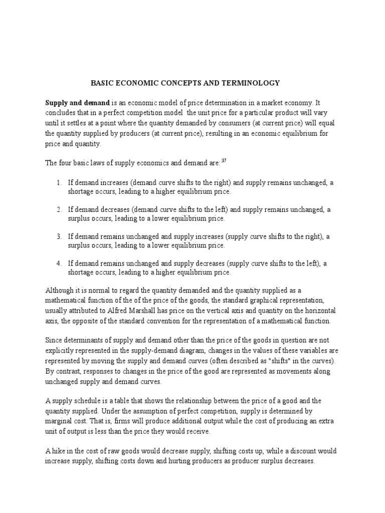 Basic Economic Concepts and Terminology | PDF | Supply And Demand ...