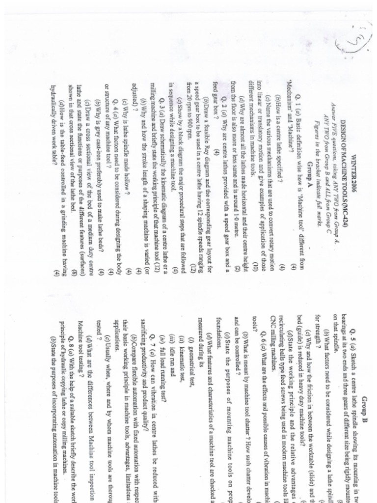 Question Papers - AMIE - Design of Machine Tools | PDF