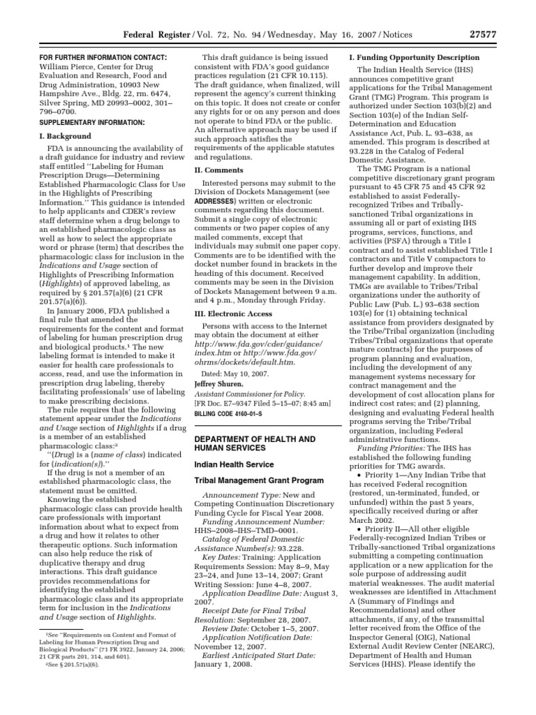 Notice: Grants and Cooperative Agreements Availability, Etc.: Tribal Management Grant Program ...