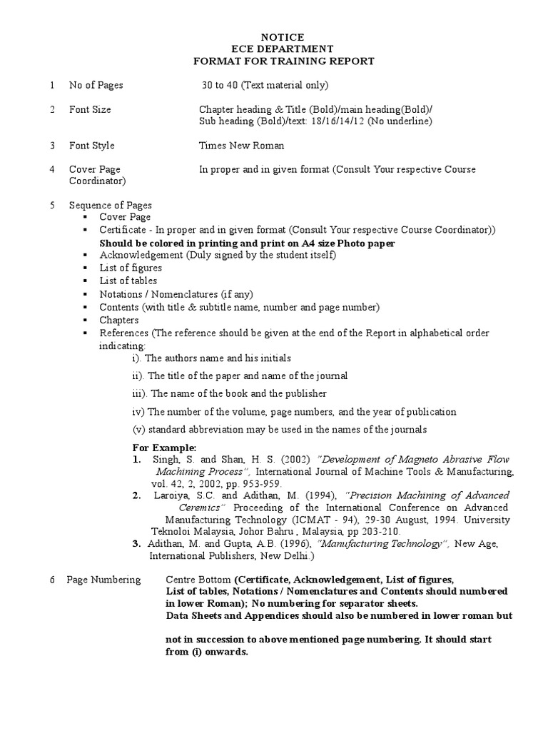 Training Report Format | PDF | Writing | Text