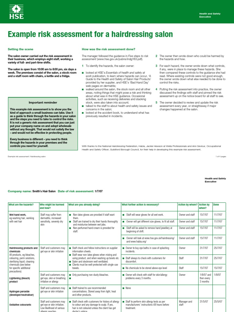 Hairdressers | PDF | Occupational Safety And Health | Risk Assessment