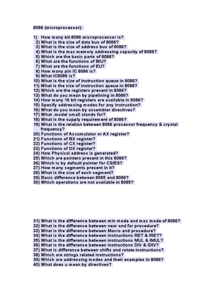 The Comprehensive 8086 Microprocessor Guide: Questions and Answers ...