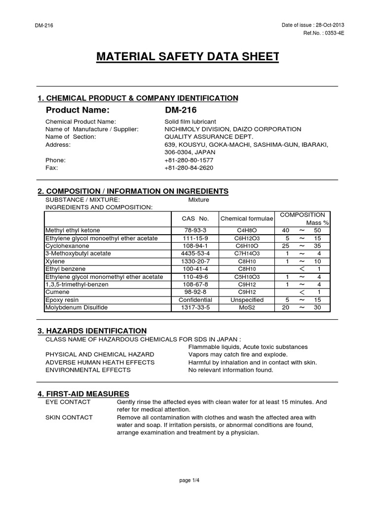 Dm 216英文msds | PDF | Firefighting | Chemistry
