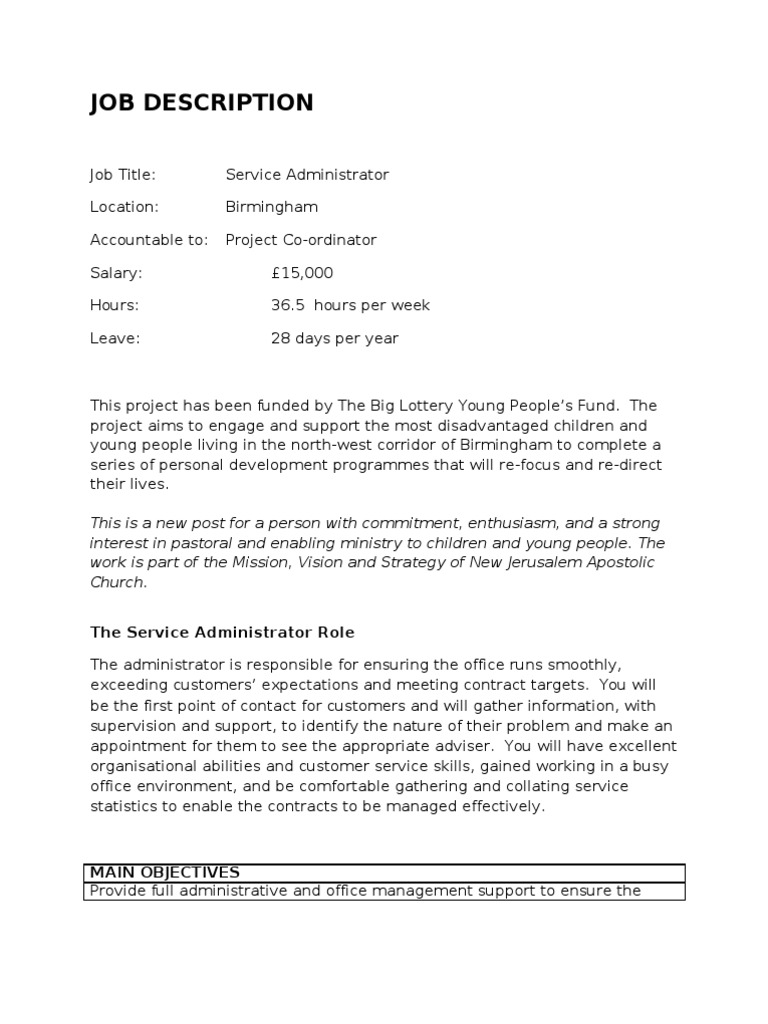 Job Description: The Service Administrator Role | PDF | Team Building ...