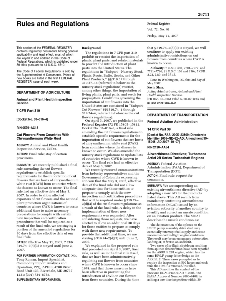 Rule: Plant-Related Quarantine, Foreign: Cut Flowers From Countries ...