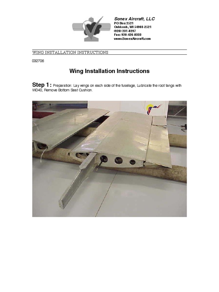 Wing Installation Instructions Step 1 | PDF | Spar (Aeronautics) | Flap ...