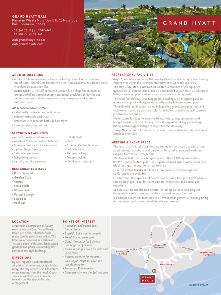 Hotel Fact Sheet Grand Hyatt Bali | PDF | Bali | Swimming Pool