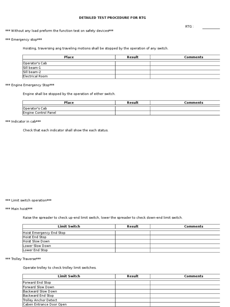Checklist For RTG | PDF | Switch | Elevator