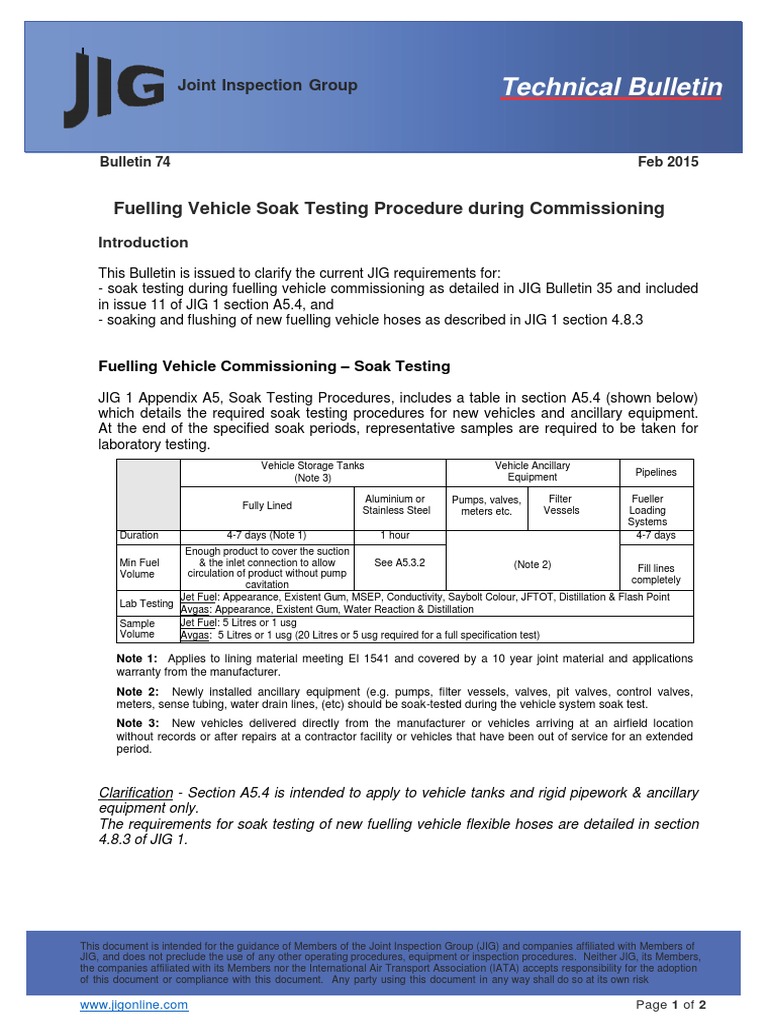 JIG Bulletin 74 Fuelling Vehicle Soak Testing Procedure During ...