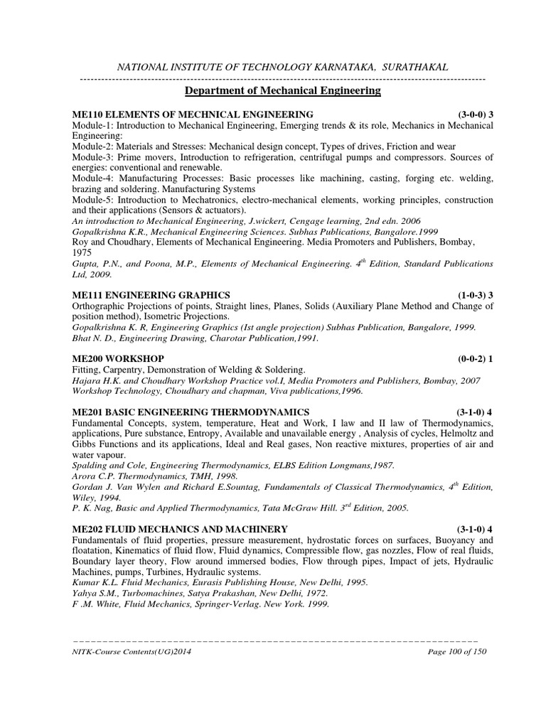 NITK UG Curriculum 2014-1 | PDF | Turbomachinery | Internal Combustion ...