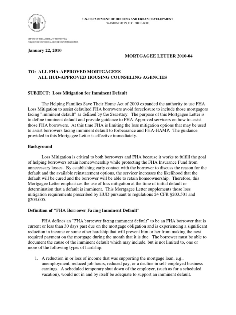 Mortgage Letter 2010-14 | Federal Housing Administration | Loss Mitigation