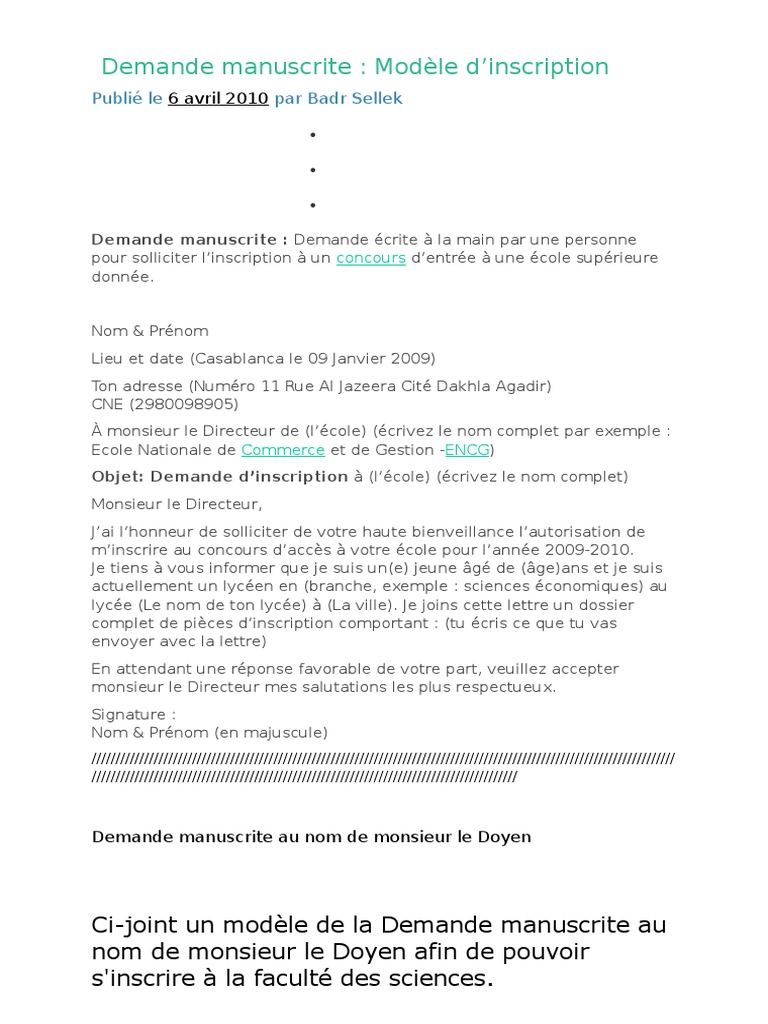 Demande Manuscrite | PDF | Baccalauréat universitaire | Enseignement ...