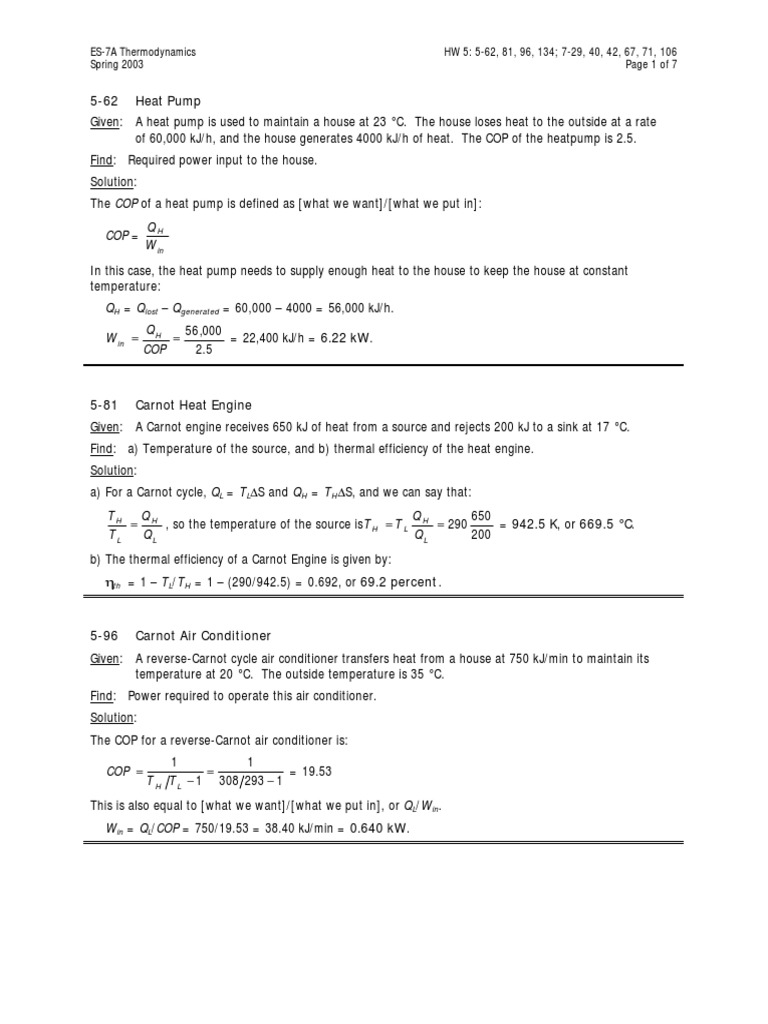 HW 5 Soln | PDF | Heat Pump | Heat