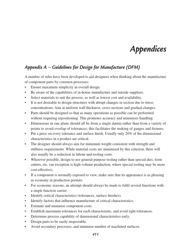 Appendices: Appendix A - Guidelines For Design For Manufacture (DFM ...