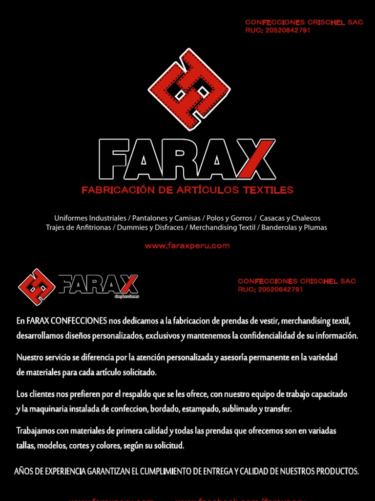 Brochure Farax Confecciones | PDF | Industria textil | Sectores Economicos