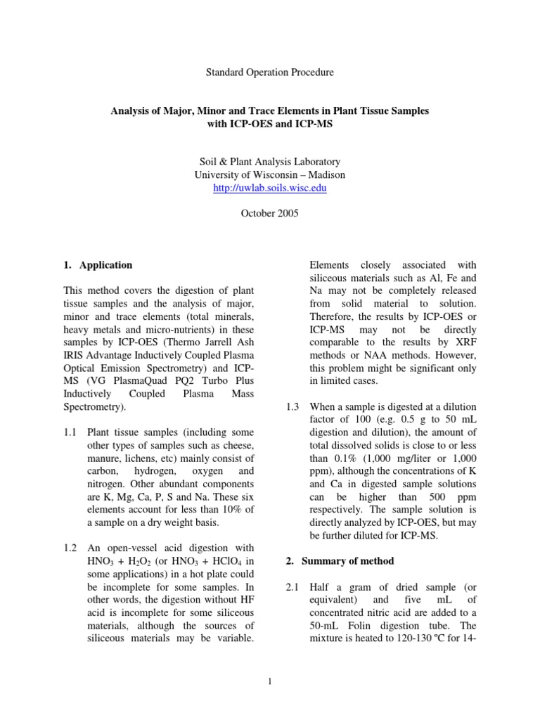 Sop For ICP OES | PDF | Parts Per Notation | Chemical Substances