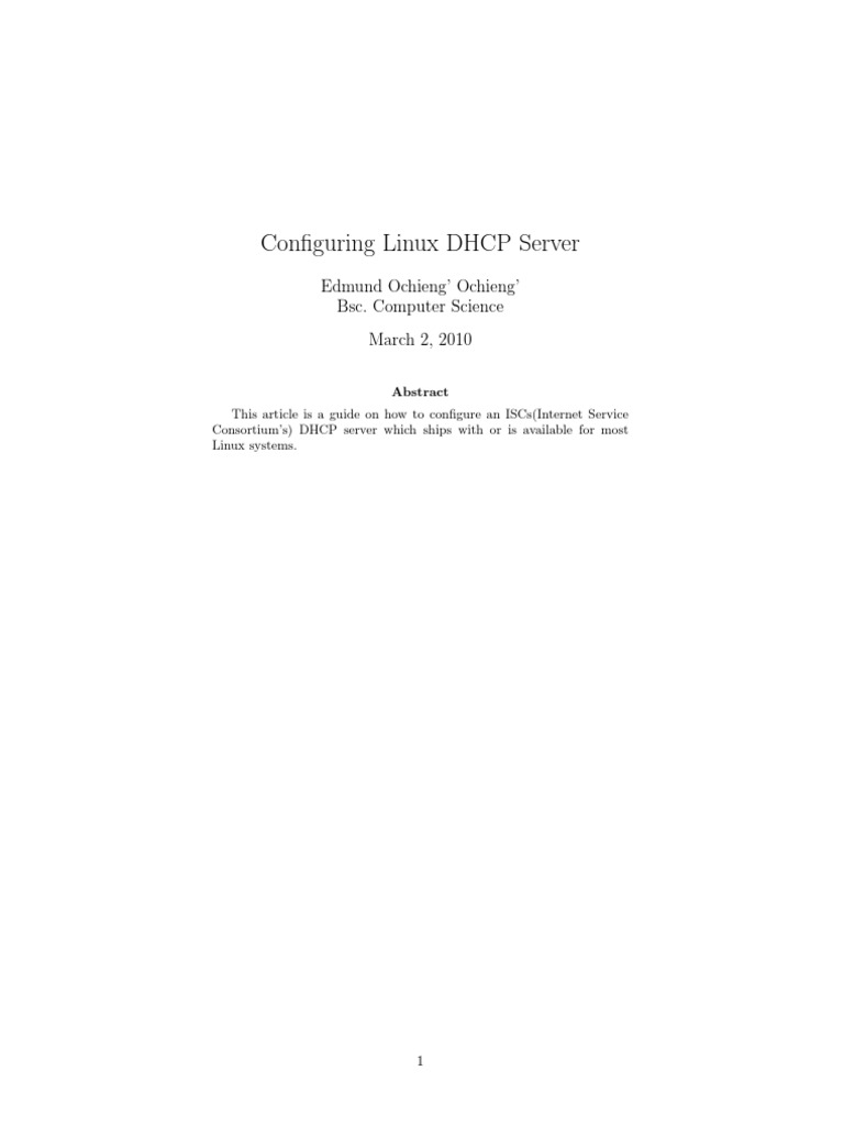 Linux Dhcp Server Configuration Pdf Ip Address Computer Network