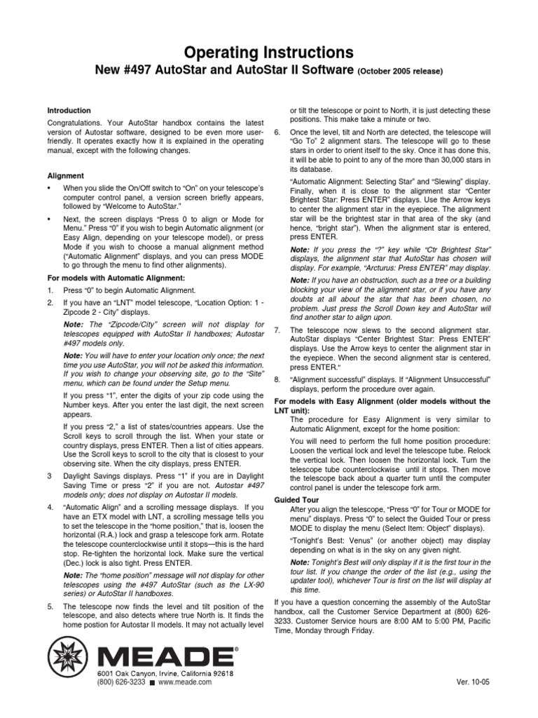 Meade AutoStar 497 User Manual | PDF | Computing | Software